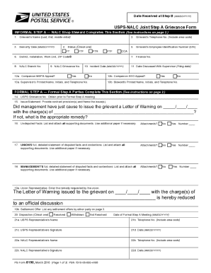 Fillable Online Form PS8190 - USPS-NALC Joint Step A Grievance Form Fax ...