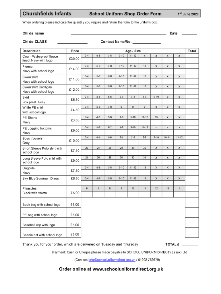 Fillable Online School Uniform Shop Order Form Fax Email Print - pdfFiller