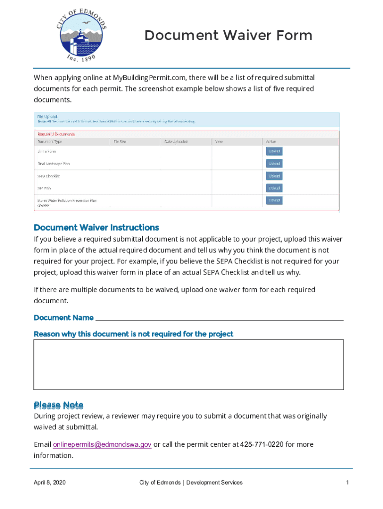 Fillable Online Document Waiver Form Fax Email Print - pdfFiller