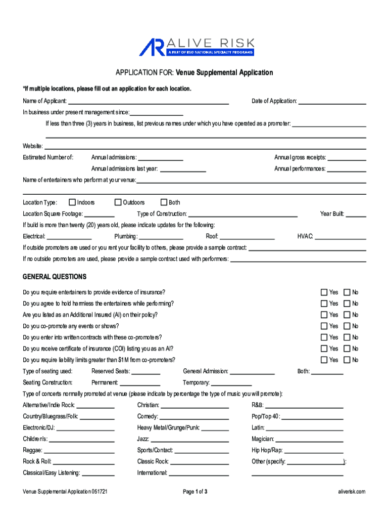Fillable Online Venue Supplemental Application Fax Email Print - pdfFiller