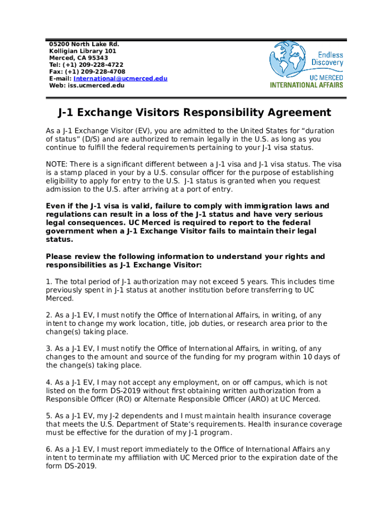 J-1 Exchange Visitors Responsibility Agreement - iss ucmerced Doc ...