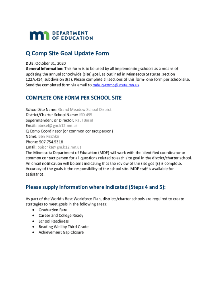 Fillable Online Q Comp Site Goal Update Form Fax Email Print - pdfFiller