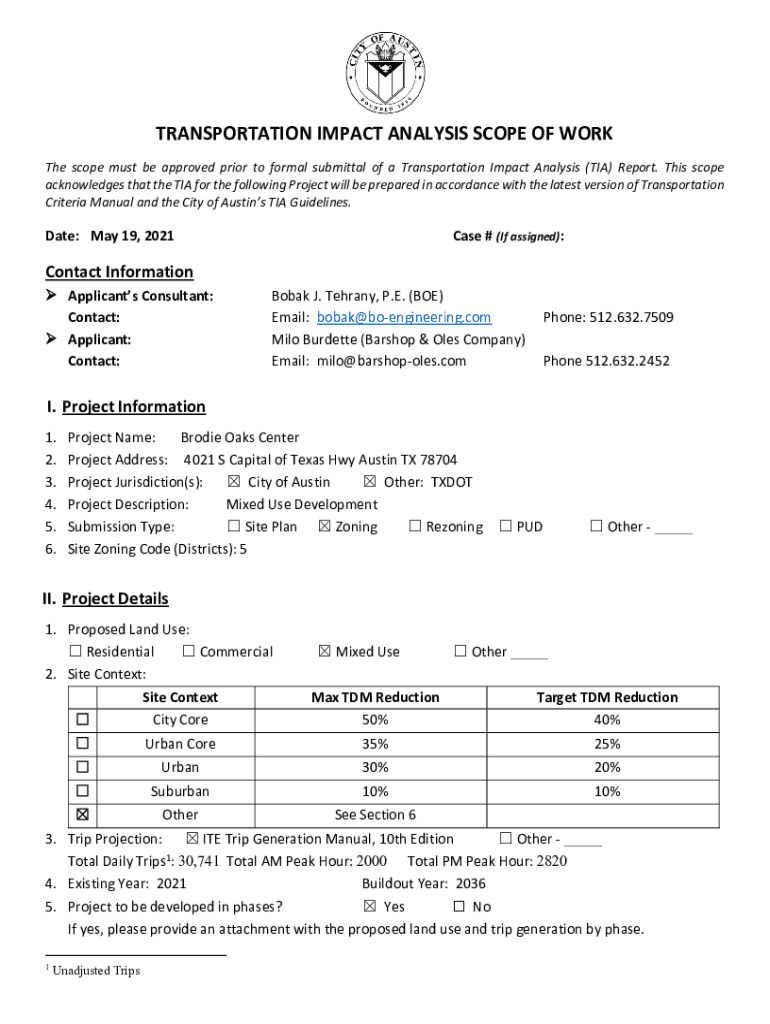 Fillable Online Scope of Work for Transportation Impact Analysis Report ...