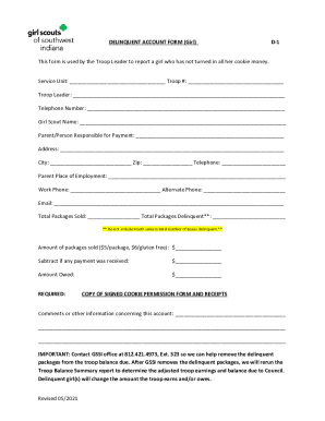 Fillable Online Delinquent Account Form (girl) D-1 Fax Email Print ...
