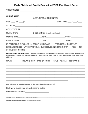 Fillable Online EARLY CHILDHOOD FAMILY EDUCATION ENROLLMENT FORM Fax ...