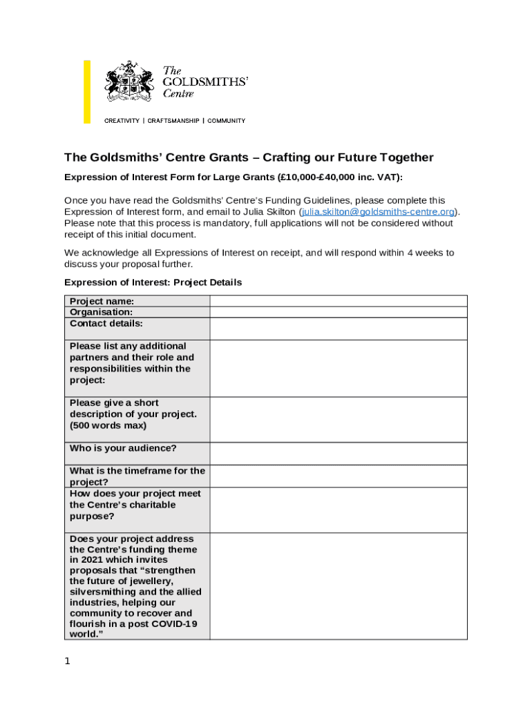 Large Grants - Expression of Interest Doc Template | pdfFiller