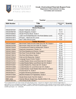 Fillable Online Get the free Grade 4 Instructional Materials Request ...
