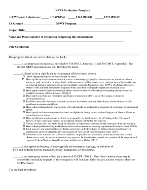Fillable Online NEPA Evaluation Template USFWS award check one: ... Fax ...