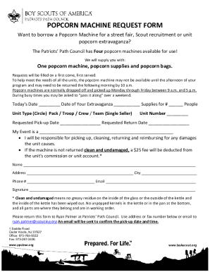 Fillable Online Boy Scout Popcorn Machine Rental Form Fax Email Print ...