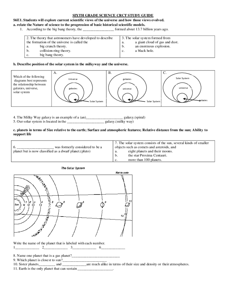Fillable Online SIXTH GRADE SCIENCE CRCT STUDY GUIDE S6E1. Students ...