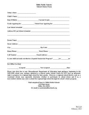 Fillable Online Millis Public Schools School Choice Form Fax Email ...