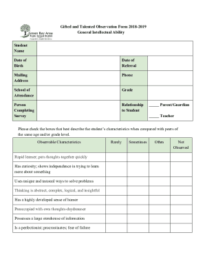 Fillable Online Gifted and Talented Observation Form Fax Email Print - pdfFiller
