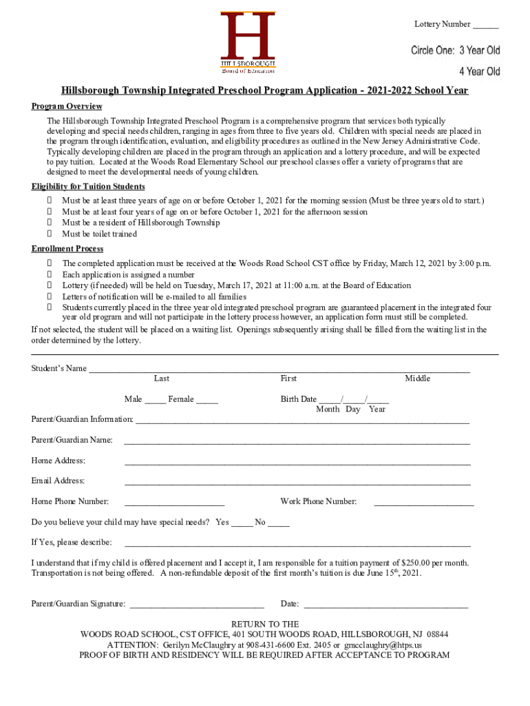 Fillable Online Hillsborough Township Integrated Preschool Program ... Fax Email Print - pdfFiller