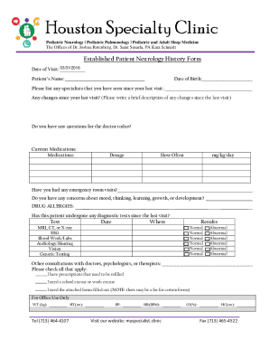 Fillable Online Established Patient Neurology History Form Fax Email Print - pdfFiller