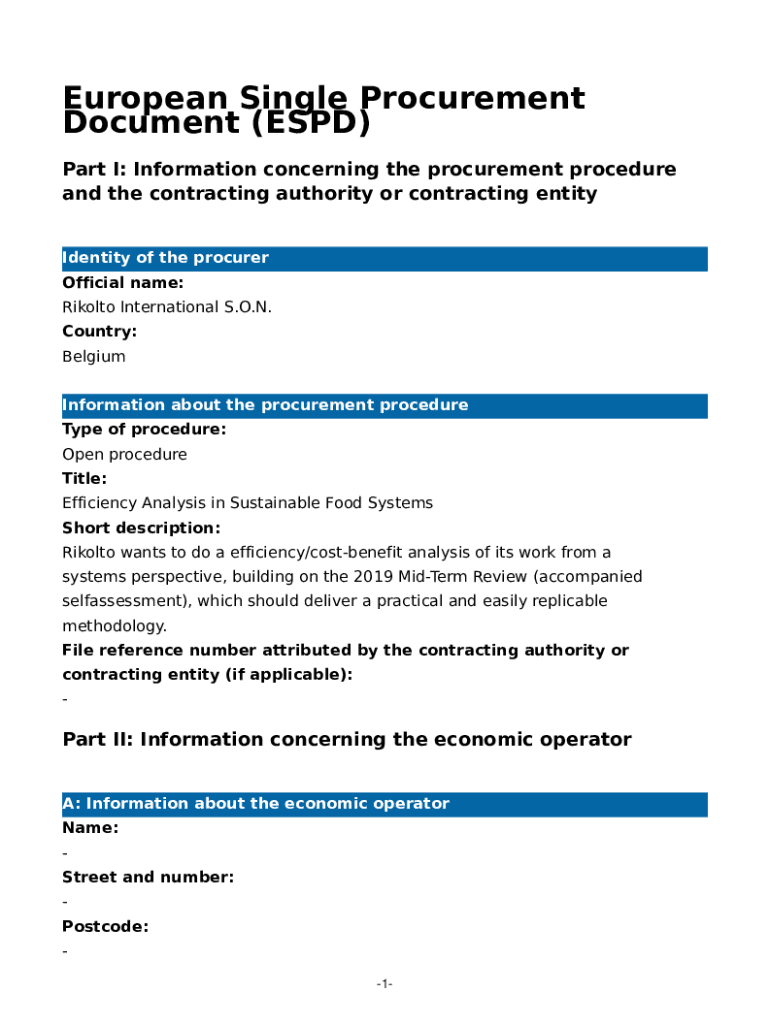 Fillable Online Part I: Information concerning the procurement ...