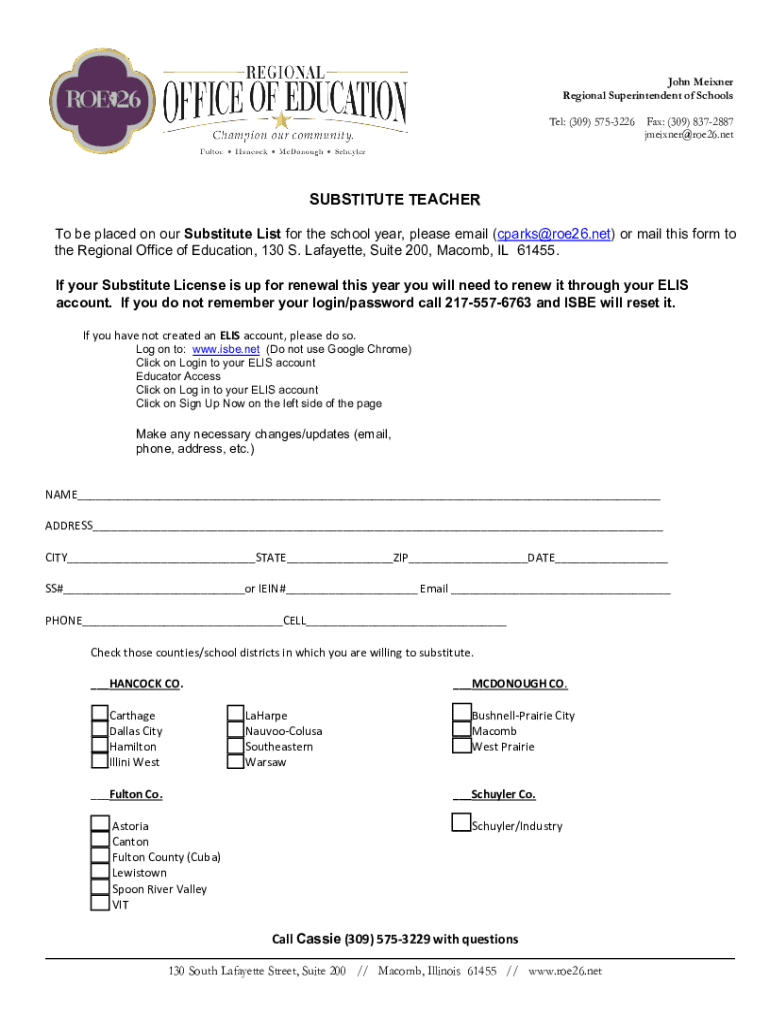 Fillable Online Short Term Substitute License Application Requirements ...