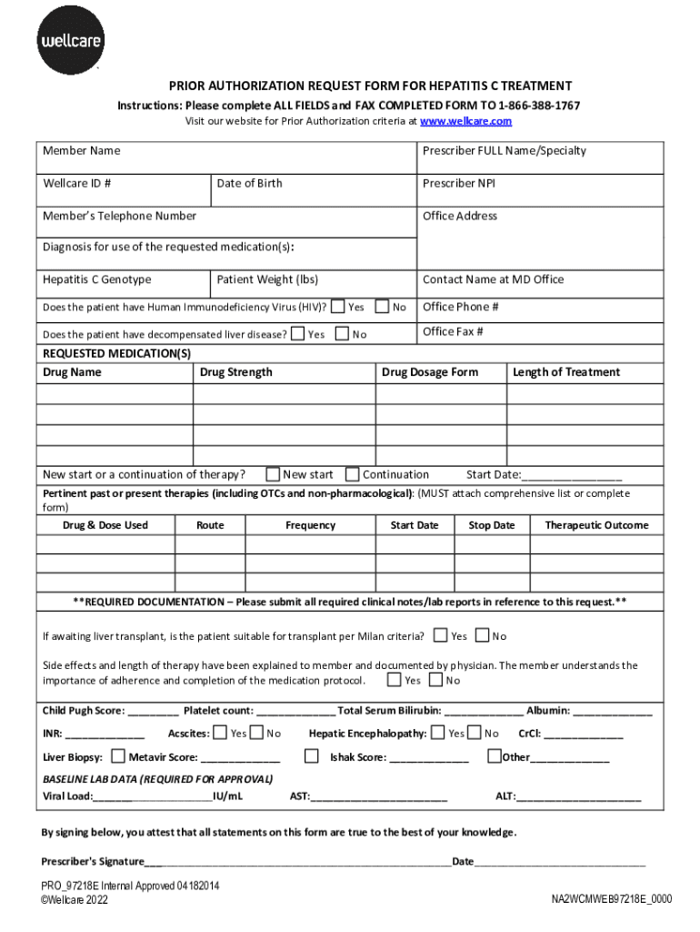 Fillable Online prior authorization request form for hepatitis c ...