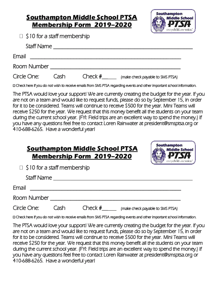 Fillable Online PTSA Membership form Fax Email Print - pdfFiller