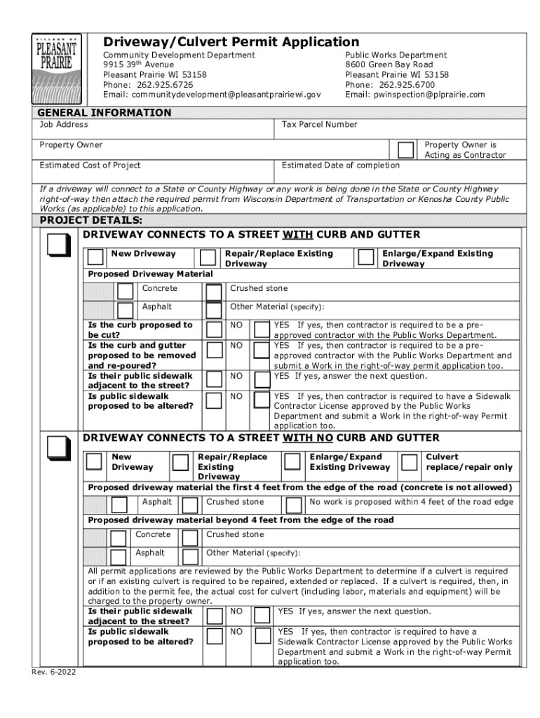 Fillable Online Driveway/Culvert Permit Application Fax Email Print ...