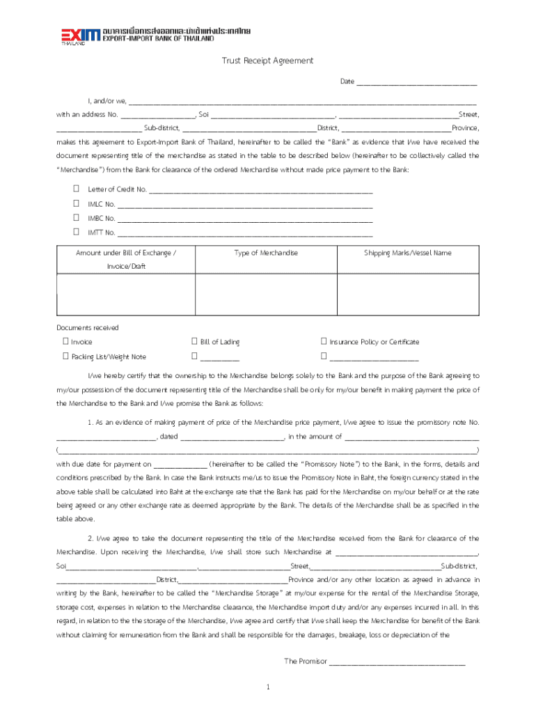 Fillable Online Trust Receipt Agreement Fax Email Print - pdfFiller
