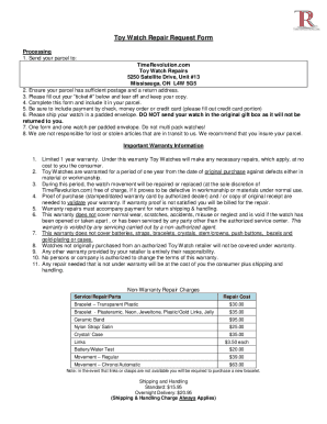 Fillable Online Toy Watch Repair Request Form Fax Email Print - pdfFiller