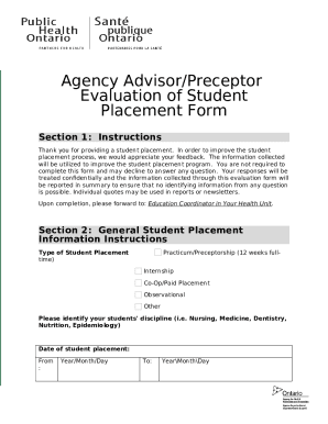 Agency advisor/preceptor evaluation of student placement Doc Template ...
