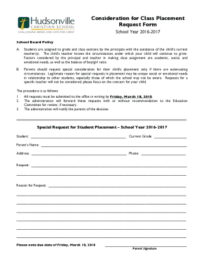 Fillable Online REQUEST FORM: CONSIDERATION FOR CLASS PLACEMENT ... Fax Email Print - pdfFiller