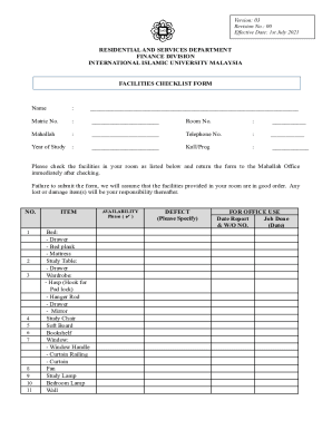 Fillable Online Facilities Checklist Form Fax Email Print - pdfFiller