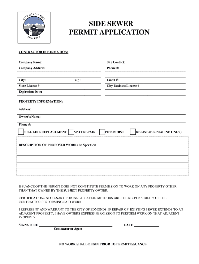 Fillable Online Side Sewer Permit Application Form Fax Email Print ...