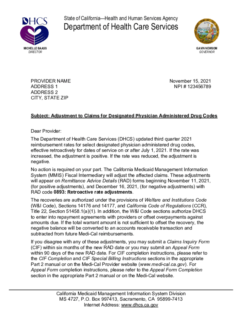 Fillable Online files medi-cal ca Adjustment to Claims for Designated ...