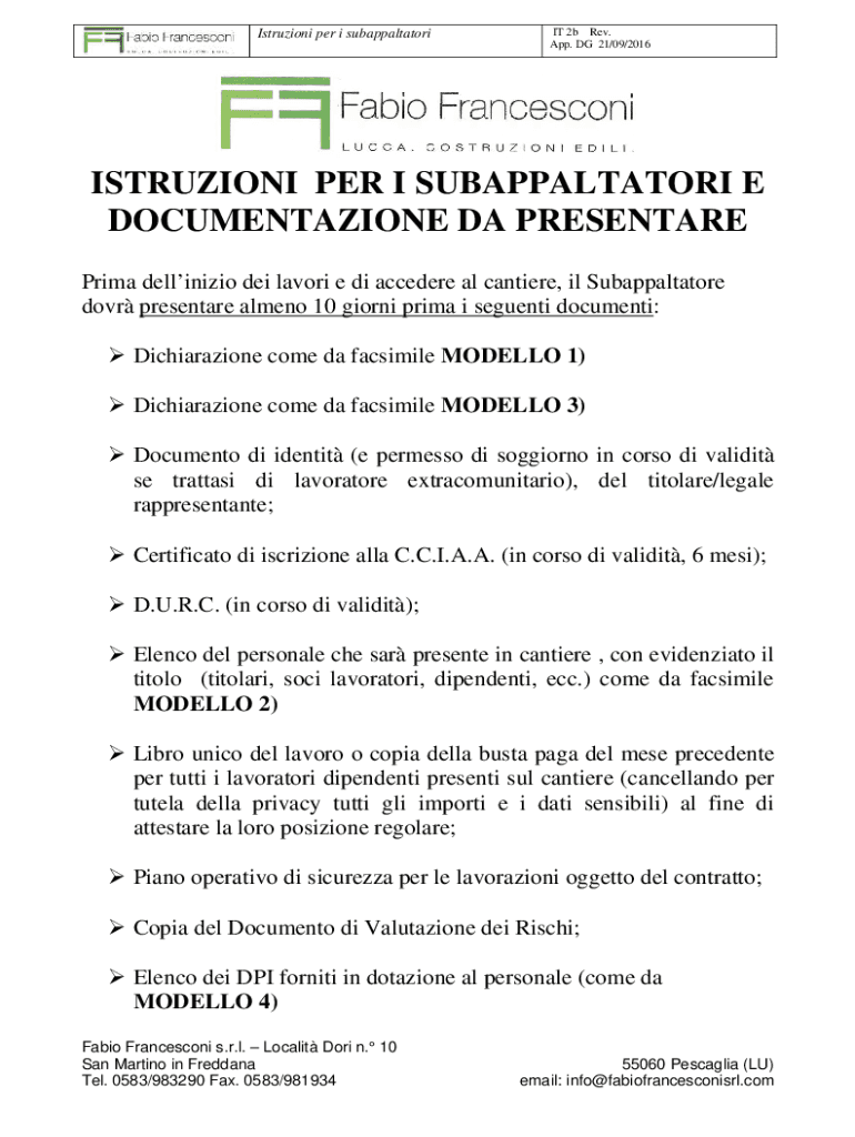 Compilabile Online ISTRUZIONI PER I SUBAPPALTATORI E ... Fax Email Stampa - pdfFiller