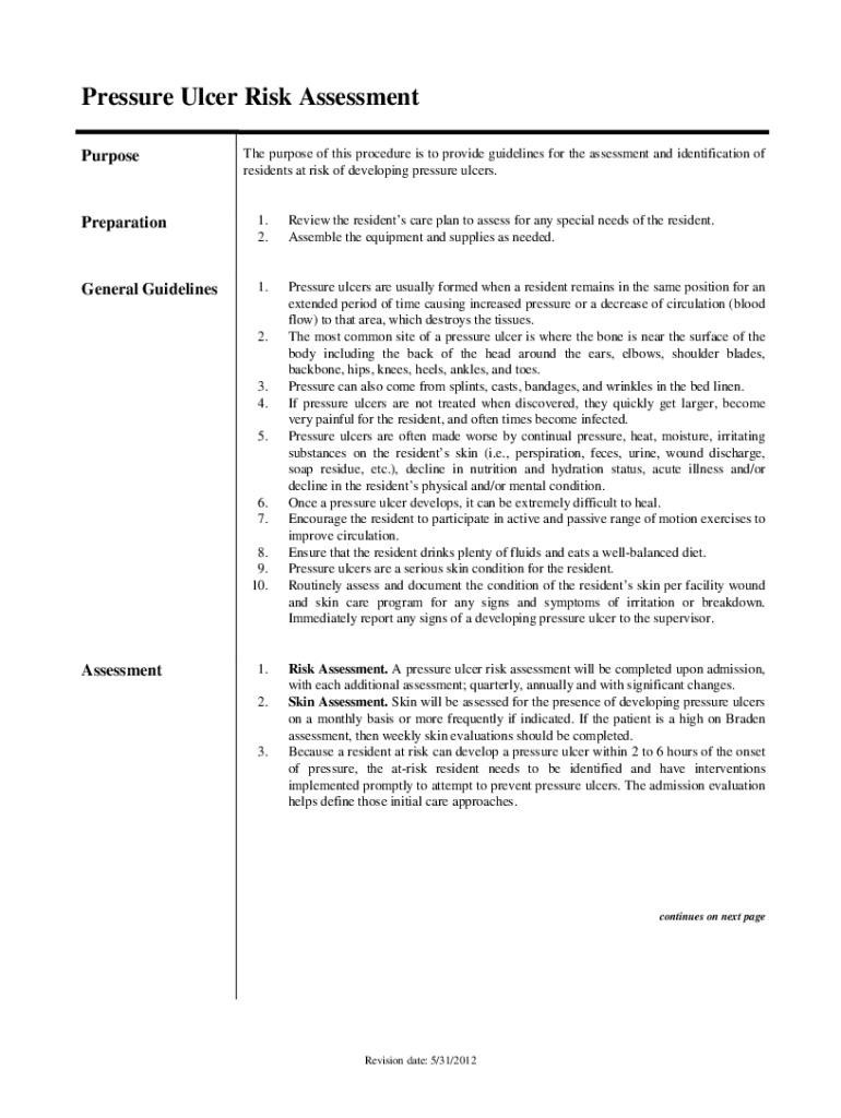 Fillable Online Pressure ulcer risk assessment in long-term care ...