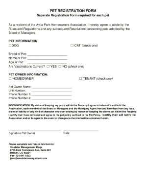 Fillable Online PET REGISTRATION FORM Fax Email Print - pdfFiller