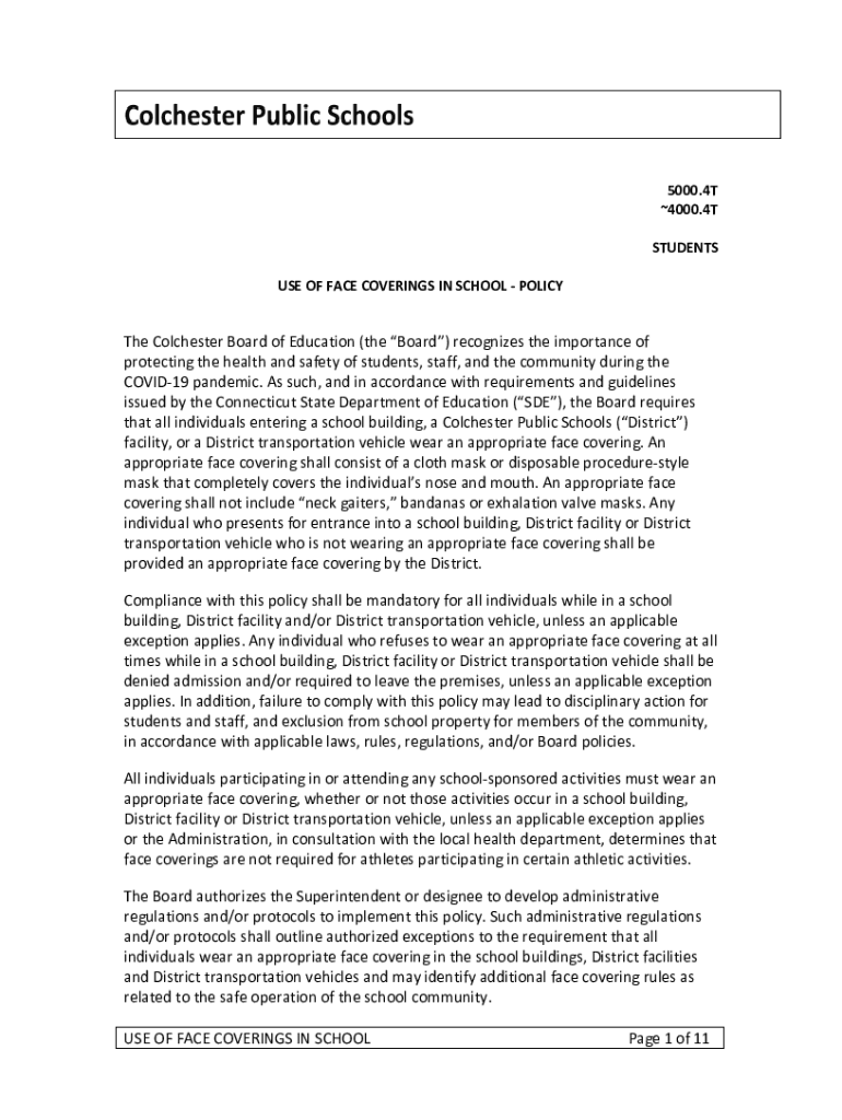 Fillable Online The Colchester Board of Education (the ... Fax Email ...