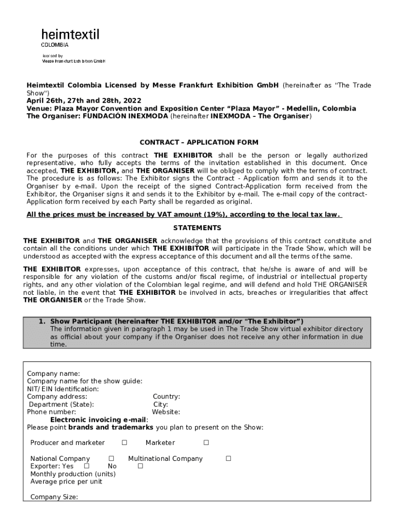 application - heimtextil colombia 2022 Doc Template | pdfFiller