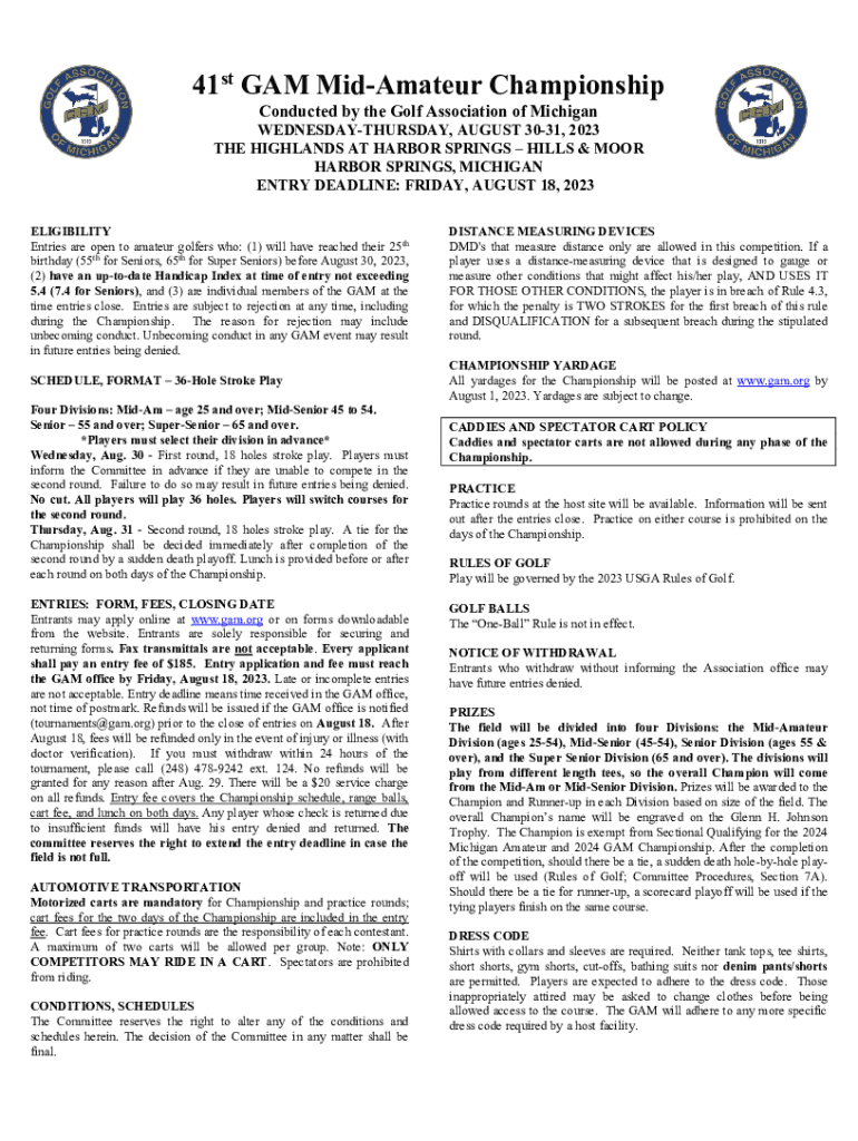 Fillable Online Boyne Highlands hosts GAM Mid-Amateur tournament Fax ...