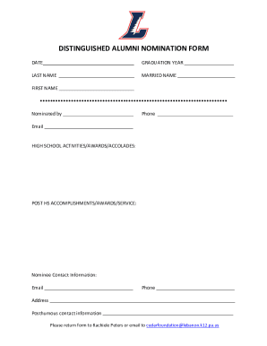 Fillable Online Alumni Affairs - Distinguished Alumni Awards - Nomination Form Fax Email Print ...