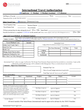 Fillable Online CI International Travel Authorization Form. CSU Channel ...
