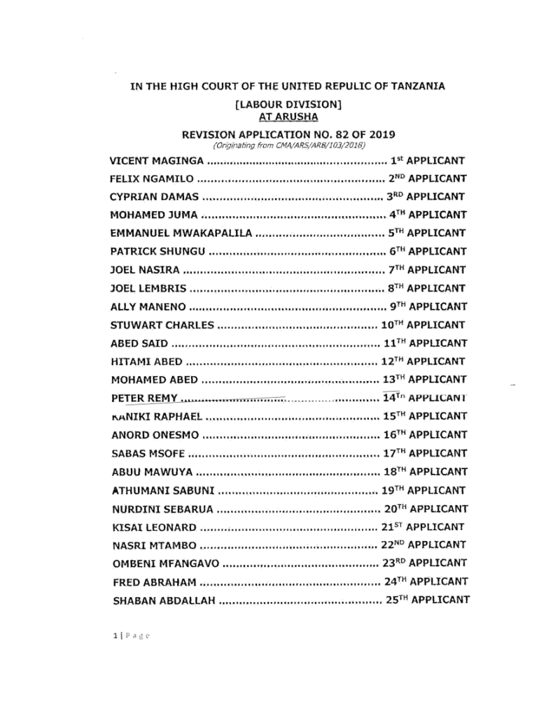 Fillable Online Vicent Maginga And 28 Others Vs Tanesco (Revision ...