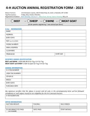 Fillable Online Auction Animal Registration Form Fax Email Print ...