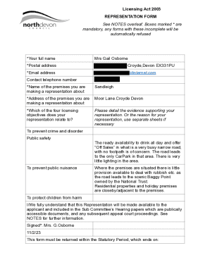 Fillable Online licensing-act-2003-representation-form 2 Fax Email ...