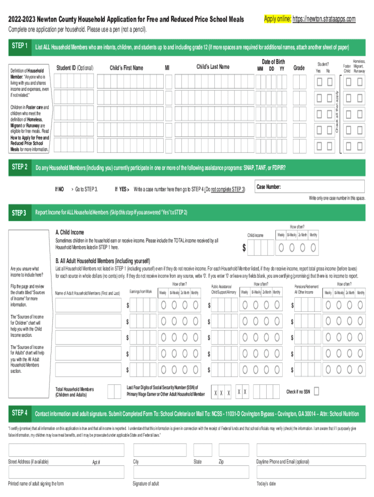 Fillable Online 2022-2023 Prototype Household Application For Free And ...