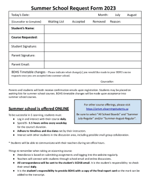 Fillable Online 2023 Summer School Request Form Fax Email Print - pdfFiller