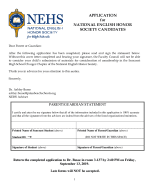 Fillable Online National Honor Society Application Letter Sample Fax ...