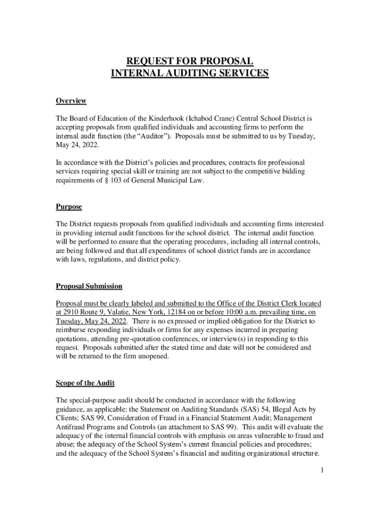 Fillable Online REQUEST FOR PROPOSAL INTERNAL AUDITING ... Fax Email ...