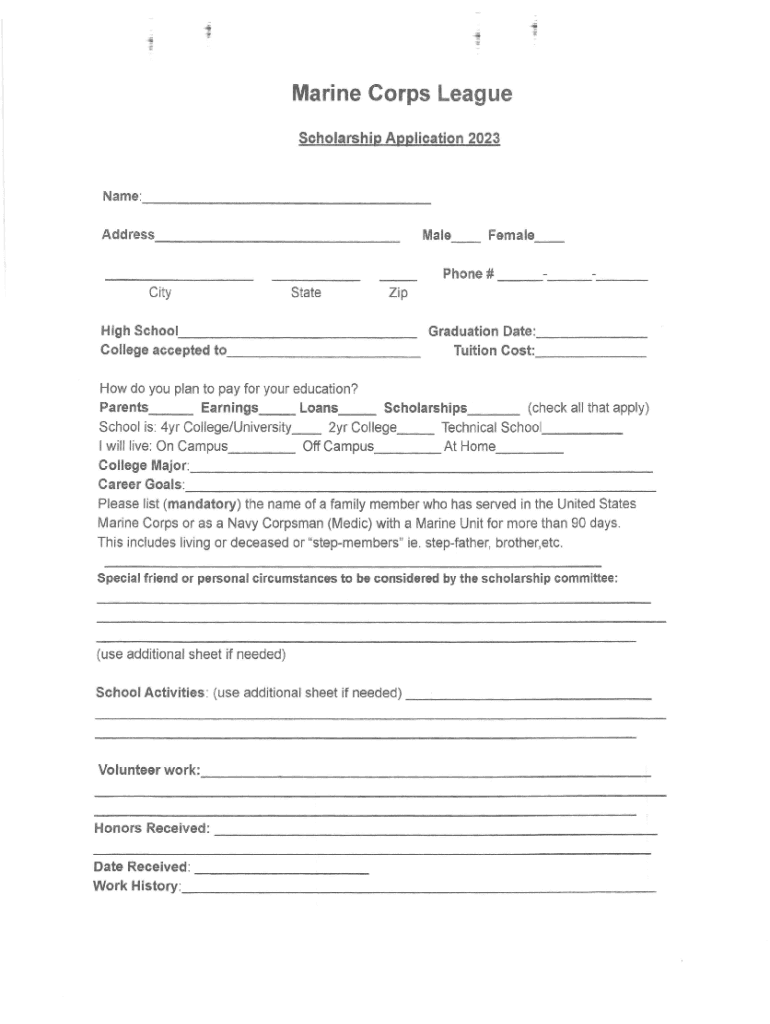 Fillable Online Marine Corps League National Scholarship Key Points for ...