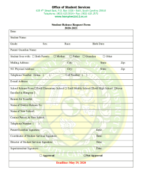 Fillable Online Student Release Request Form 2020-2021 Deadline Fax ...