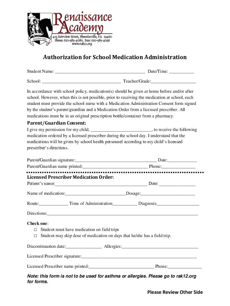 Fillable Online ADMINISTERING MEDICATION TO STUDENTS Fax Email Print ...