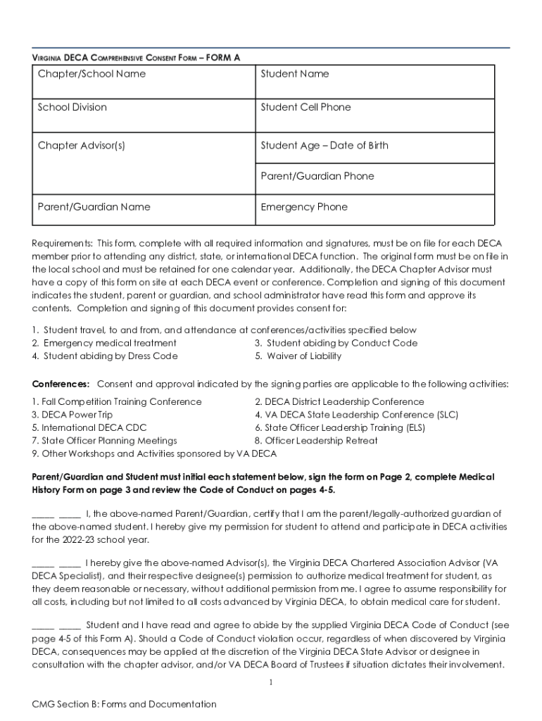 Fillable Online Virginia DECA Comprehensive Consent Form Fax Email ...