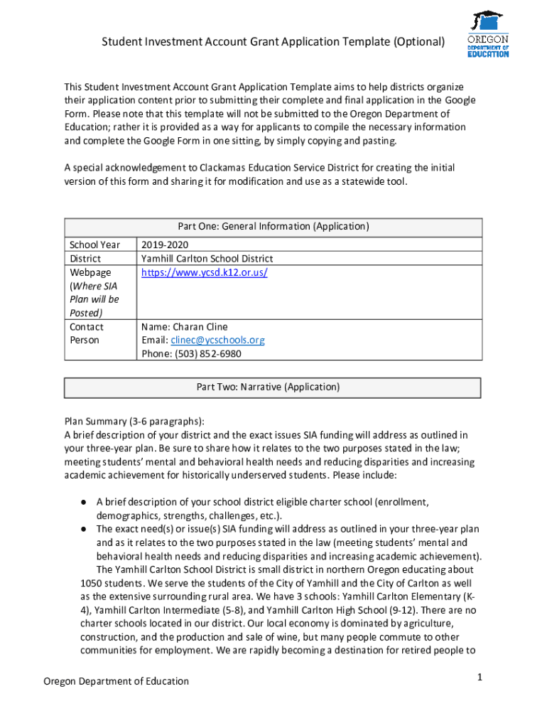 Fillable Online Student Investment Account Grant Application Template ...